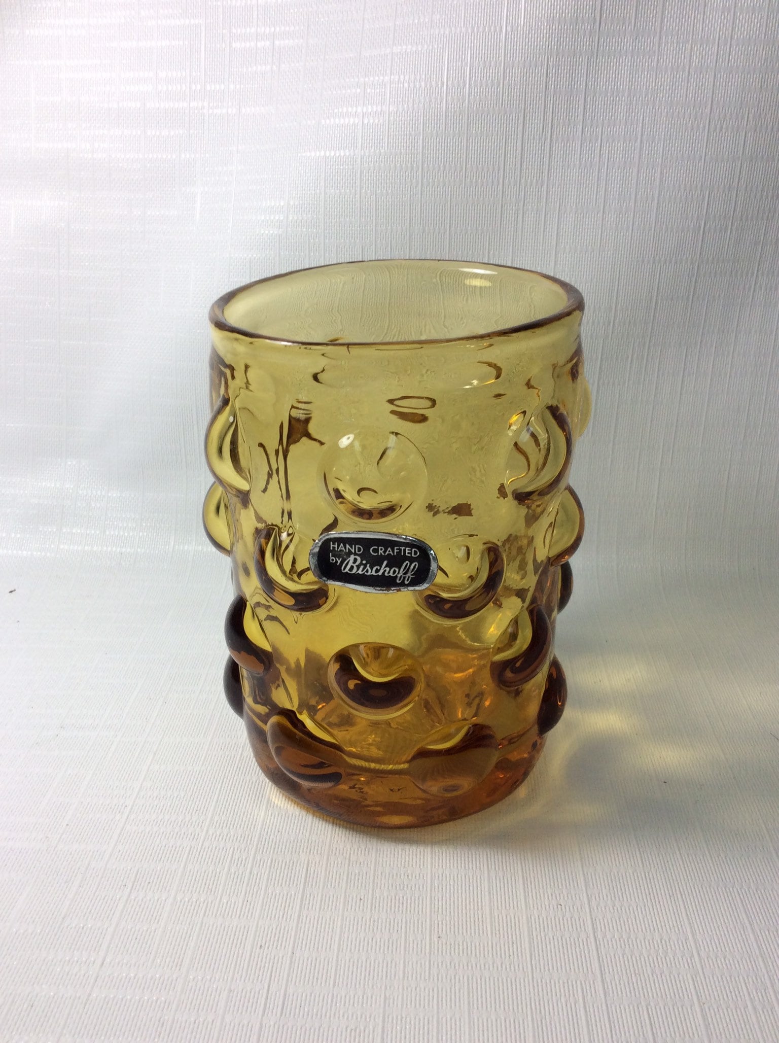 Bischoff Glass hand blown vase #952 bubble wrap amber