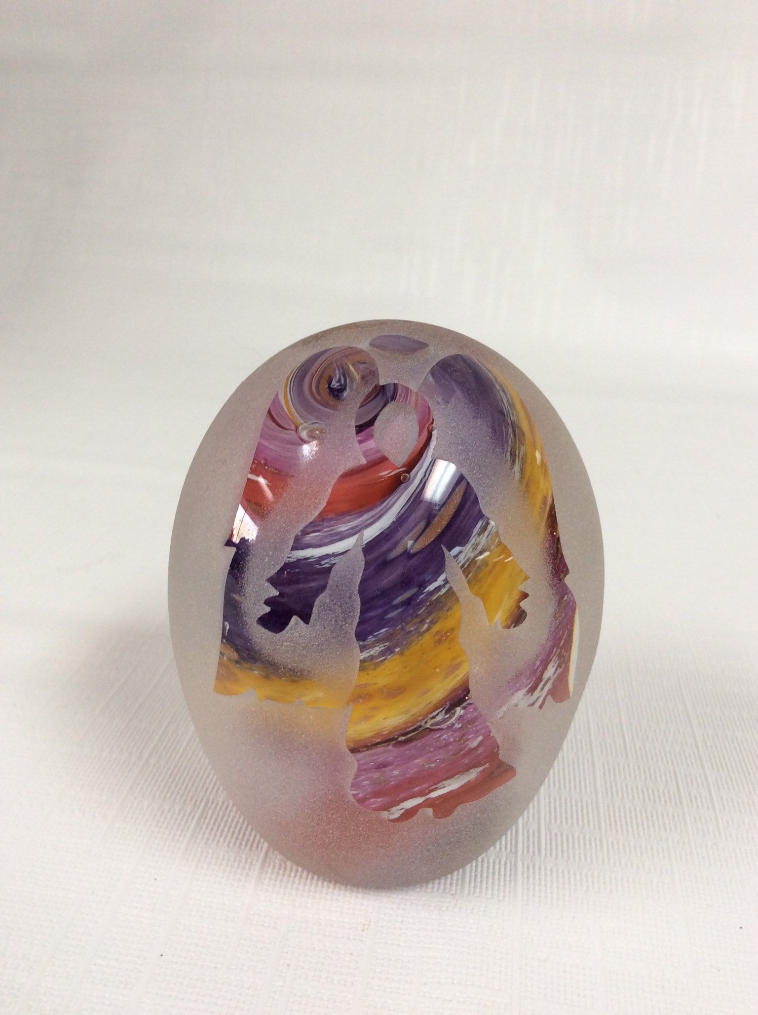 Glass Dimensions Sand Carved Angel Paperweight John Desmeules WV Glass