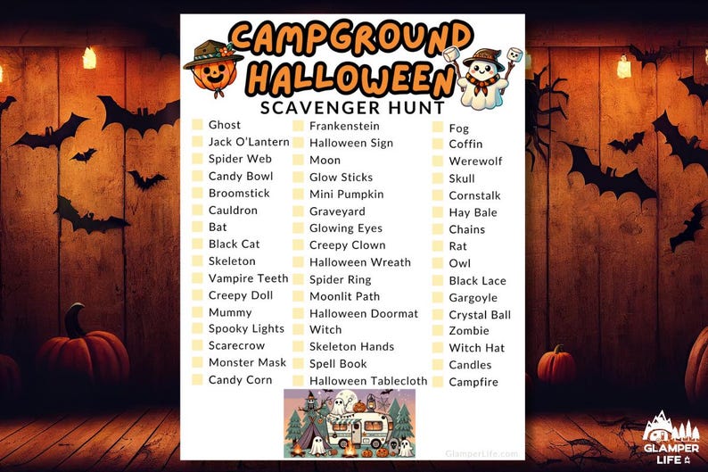 Campground Halloween Scavenger Hunt Printable – 1-page PDF | Digital ...