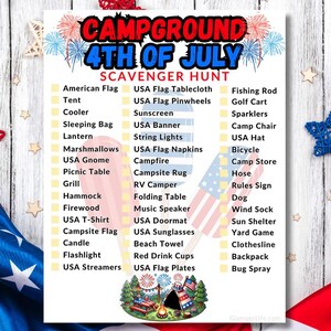 4th of July Campground Scavenger Hunt | 1-page Printable | USA Summer ...