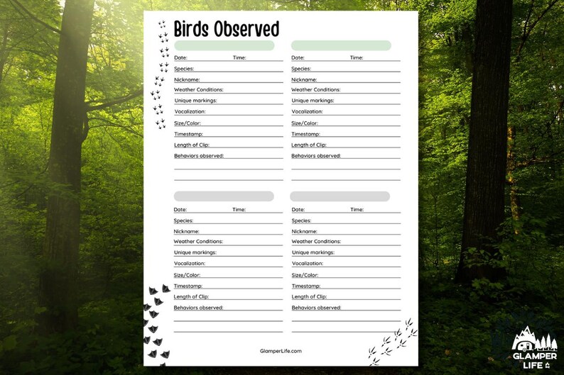 Bird Feeder Camera Log - 5-page Printable | Bird Watching Journal ...