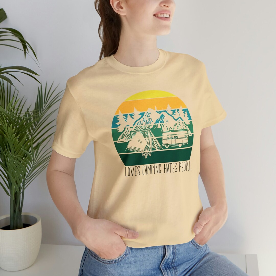 LOVES Camping HATES People Funny Camper Adult Tee | Retro Glamper Tent ...