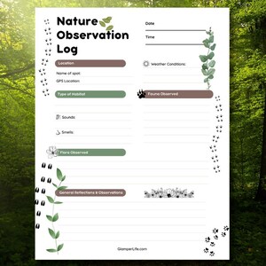 Nature Observation Log - 2-page Printable | Outdoor Exploration Journal ...