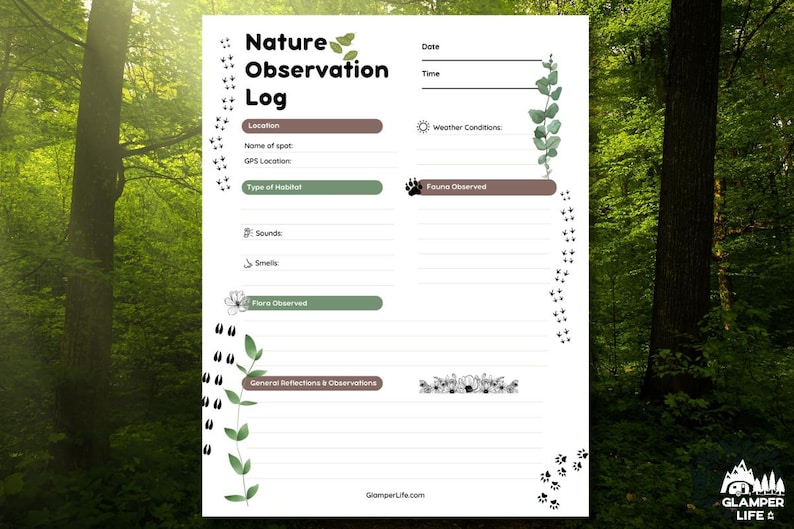 Nature Observation Log - 2-page Printable | Outdoor Exploration Journal ...