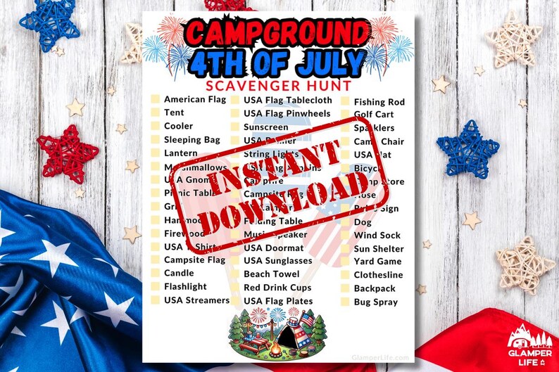 4th of July Campground Scavenger Hunt | 1-page Printable | USA Summer ...