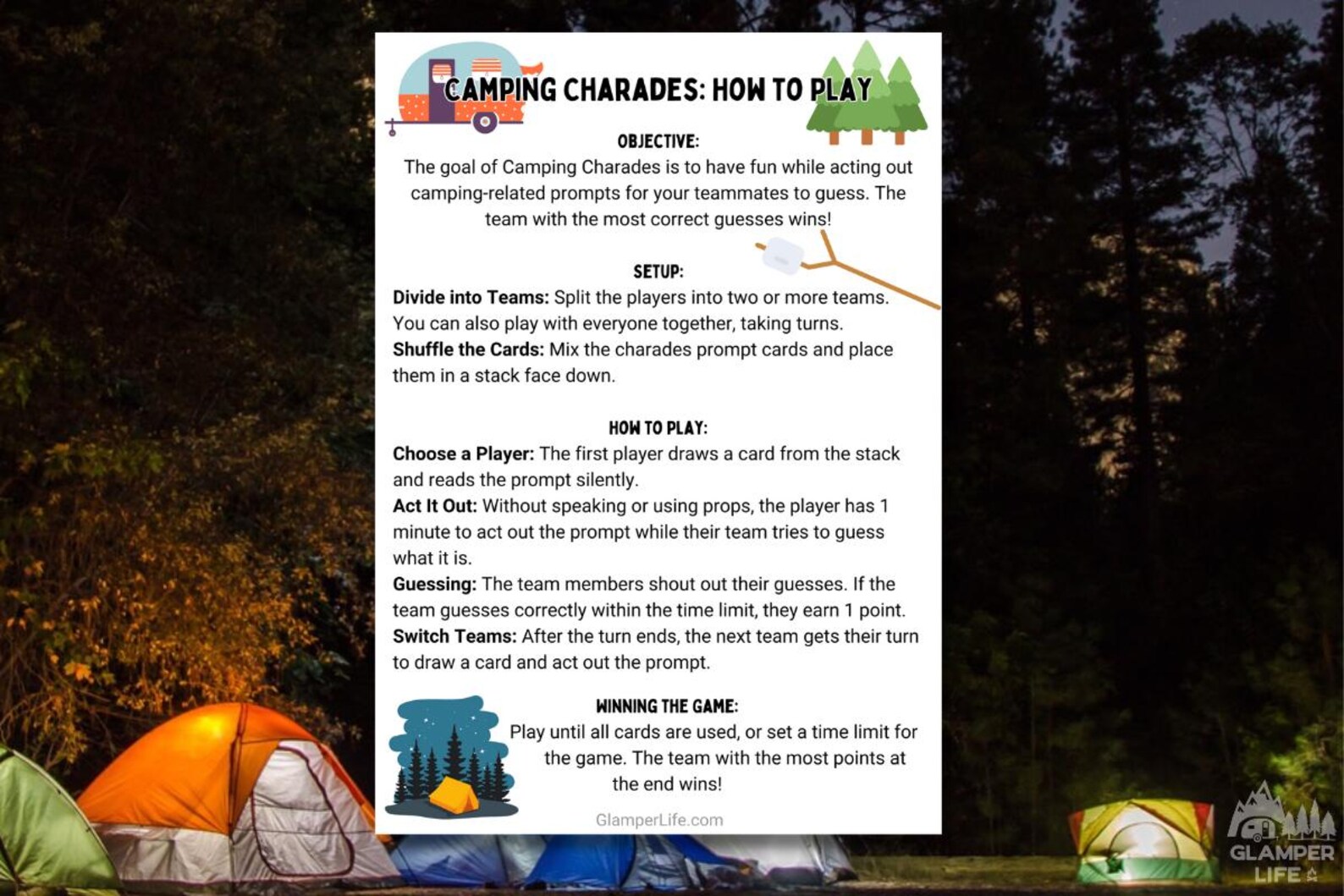 Camping Charades Game | Fun Engaging Printable | Perfect Campground ...