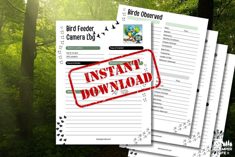 Bird Feeder Camera Log - 5-page Printable | Bird Watching Journal ...