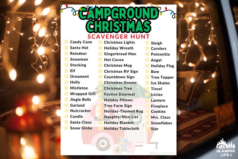 Christmas Campground Scavenger Hunt | 1-page Printable | Holiday ...