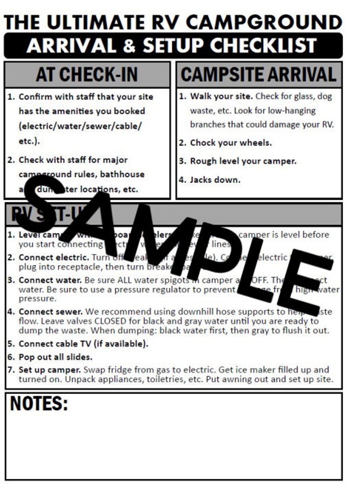 RV Printable Campsite SETUP CHECKLIST | Camping Tips | Digital Download ...