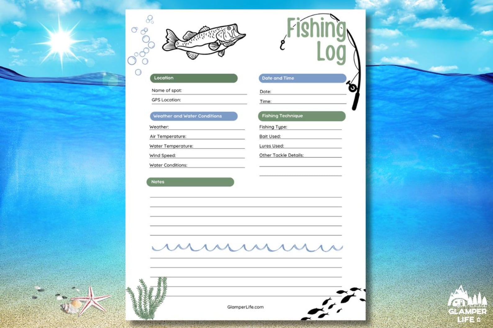 Fishing Log - 3-page Printable | Catch Tracker & Fishing Journal ...