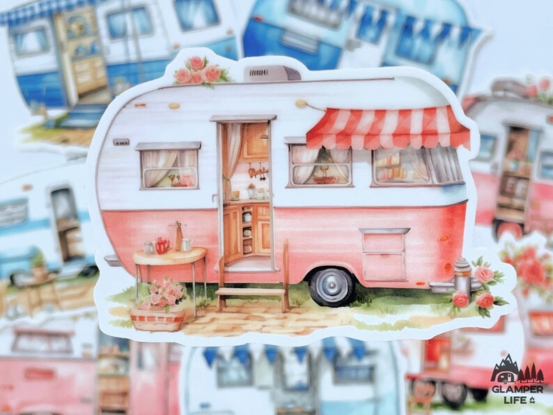 Pink Glamper Camping Van Stickers | Camper RV Cute Vinyl Glamping ...