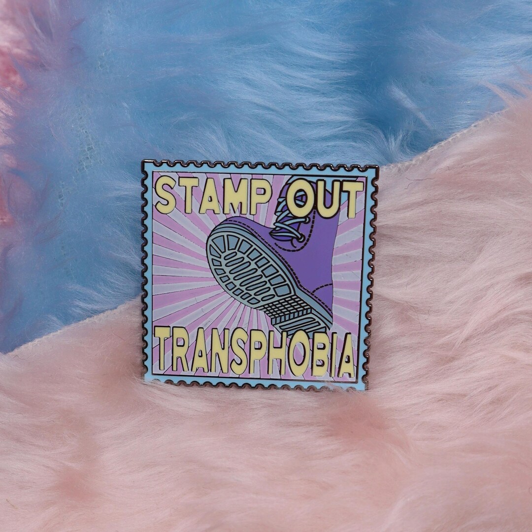 Stamp Out Transphobia Enamel Pin | Queer Enamel Pin | Gay Enamel Pin ...