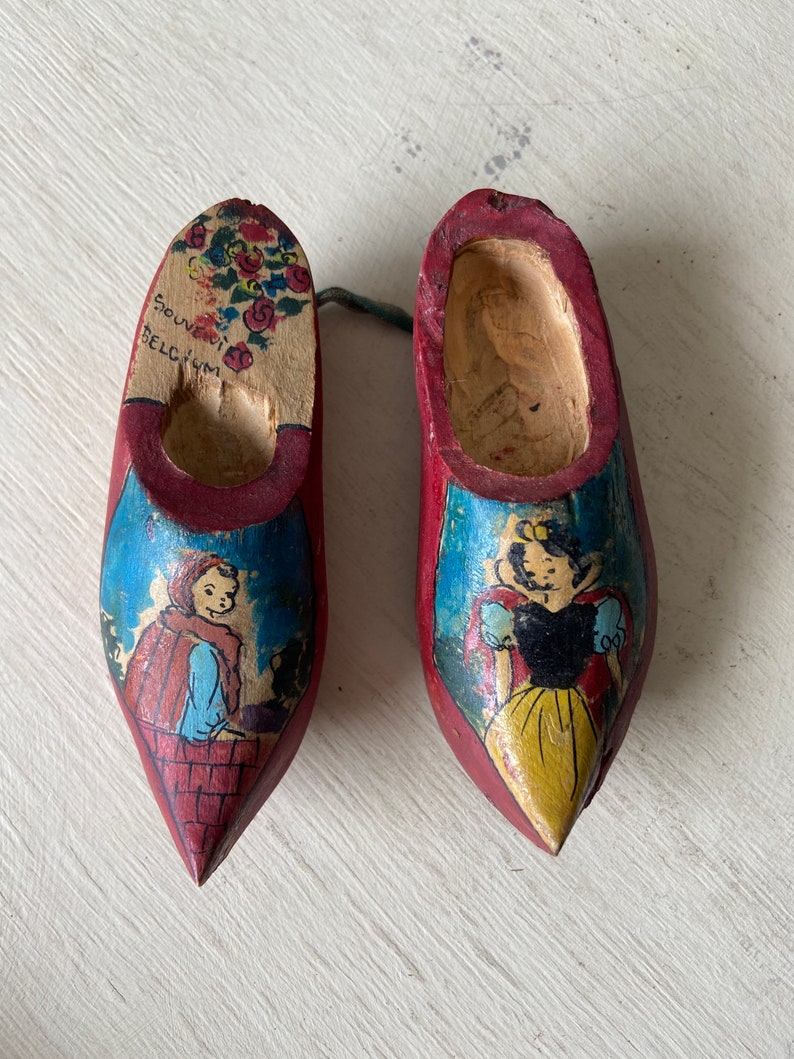 Carved and Painted Wooden Shoes | Belgium Souvenir - Etsy