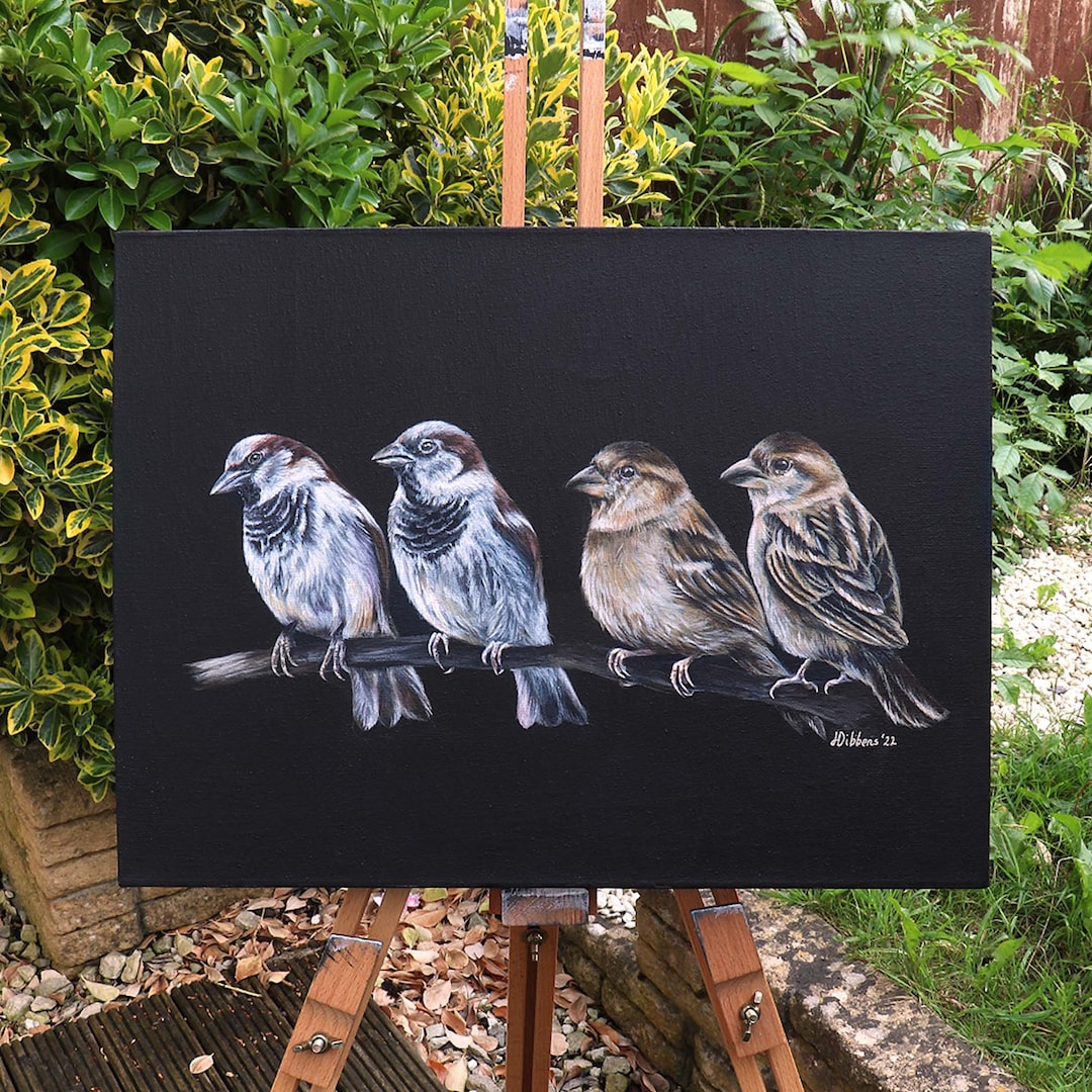Sparrows in the Garden Original British Sparrows Acrylic Painting - Etsy