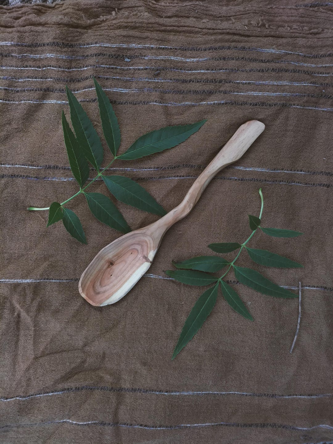 Hand Carved Wooden Spoon, Baked Cherry Wood Timber Organic Utensil ...