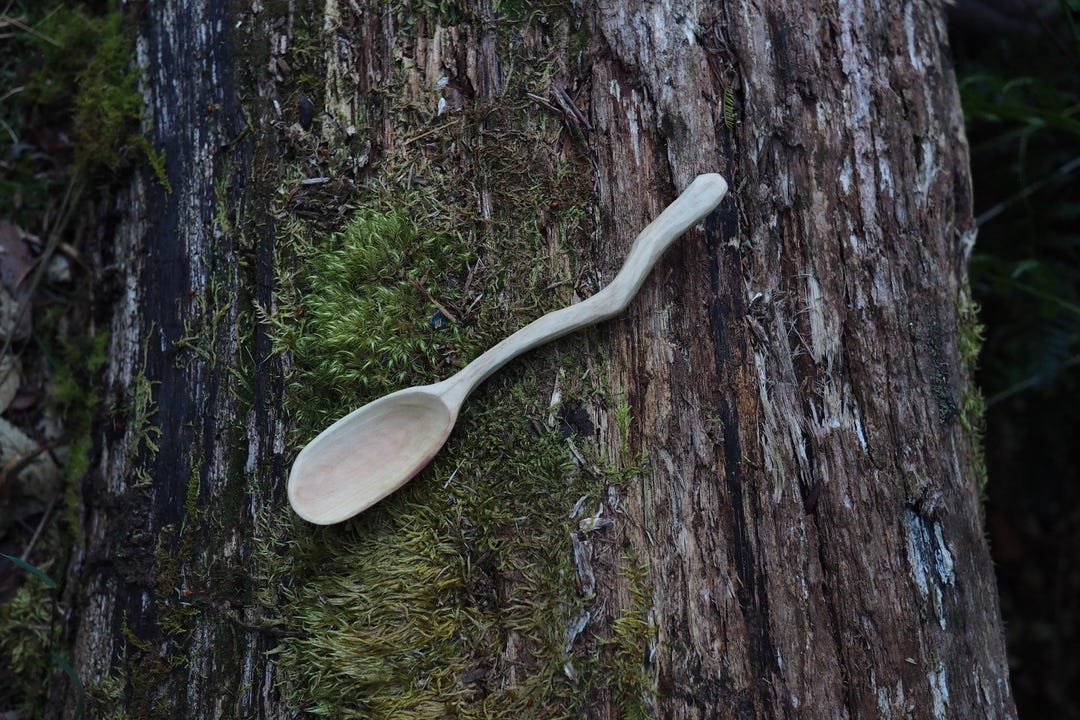 Hand Carved Wooden Spoon, Cherry Wood Timber Organic Utensil, Crafted ...