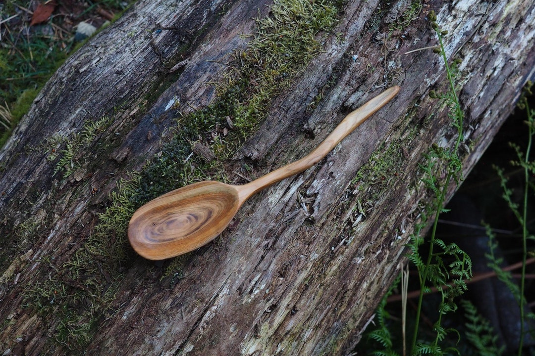 Hand Carved Wooden Spoon, Apple Wood Timber Organic Utensil, Crafted ...