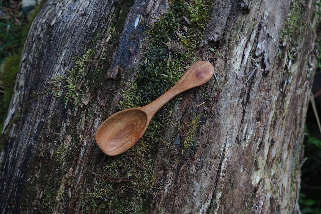 Hand Carved Wooden Spoon, Cherry Wood Timber Organic Utensil, Crafted ...