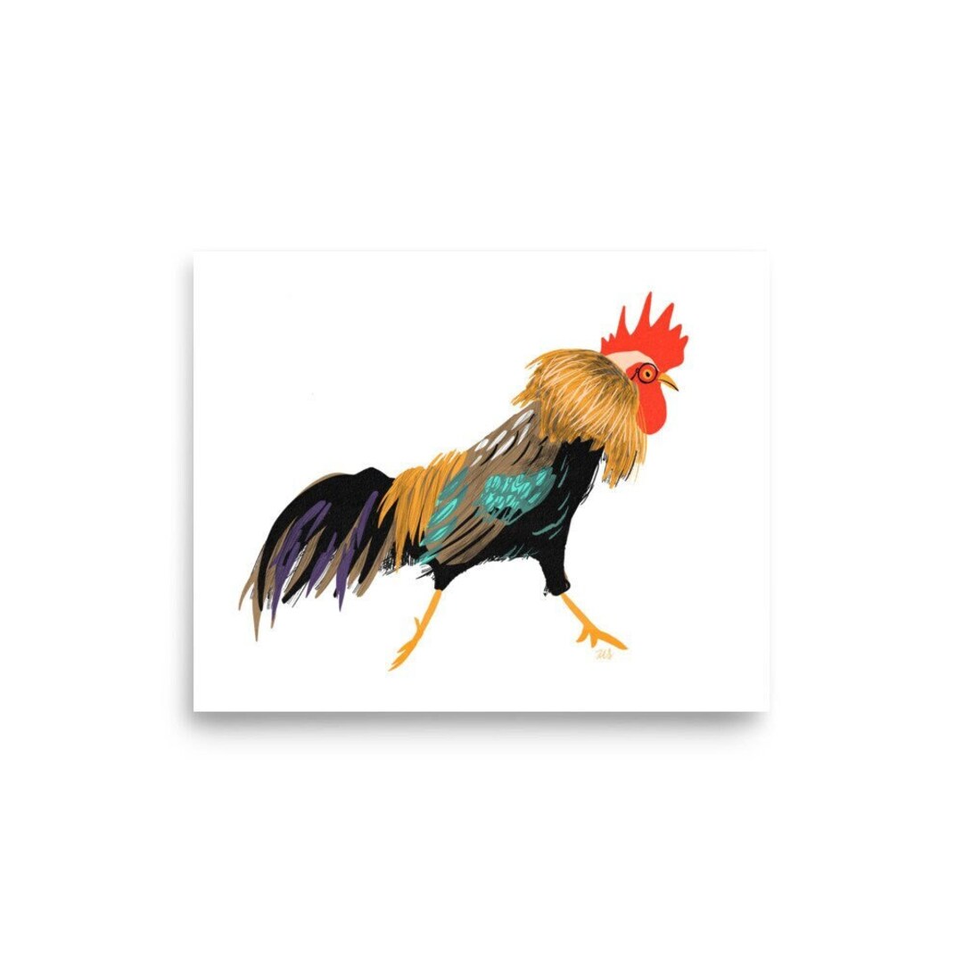 Rooster With Monocle 8”x10”, Chicken Art, Farm Animal Decor, Rooster ...