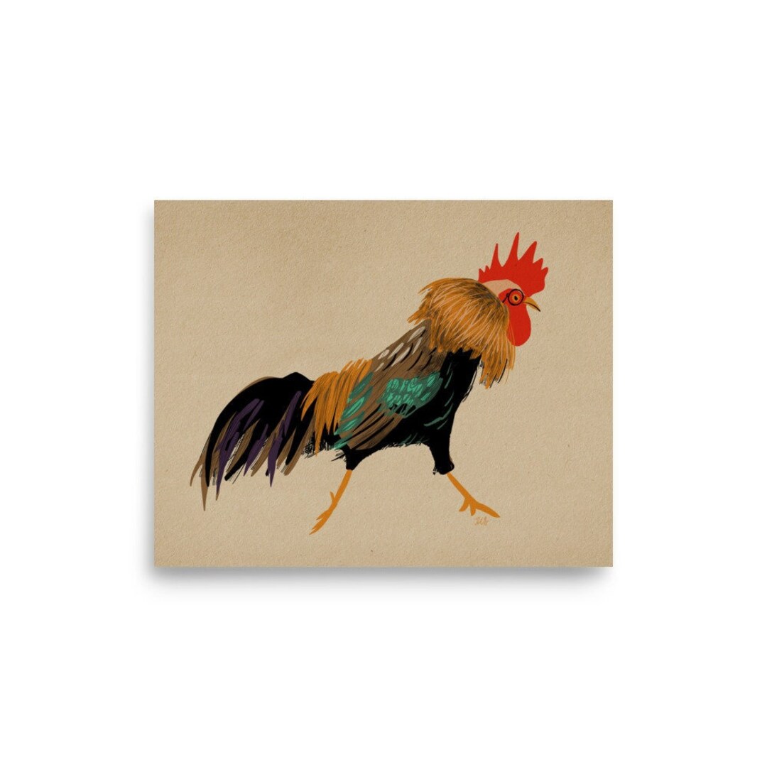 Vintage Look Rooster With Monocle Print Brown Background 8”x10 ...