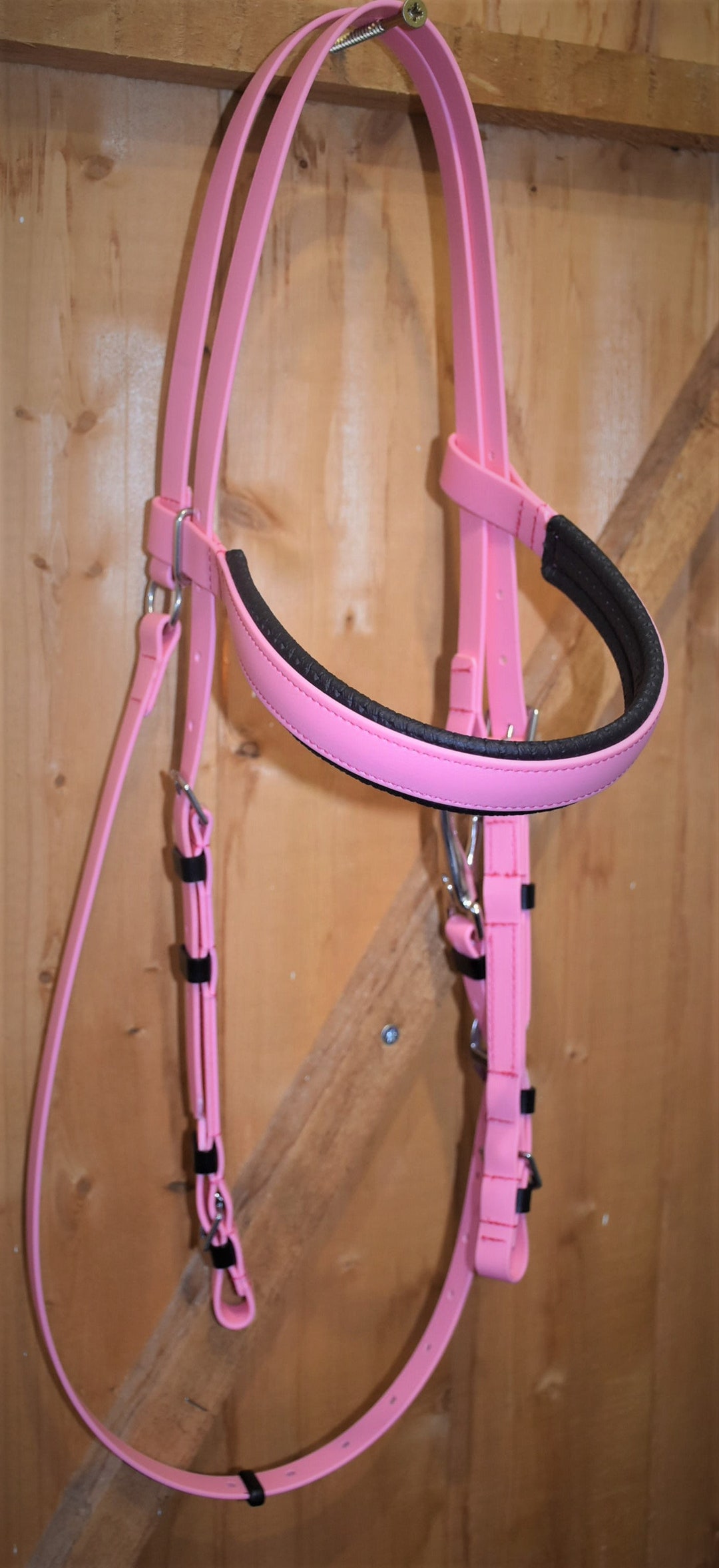 Synthetic Western Headstall in Matt (beta) Biothane in Salmon Pink With ...