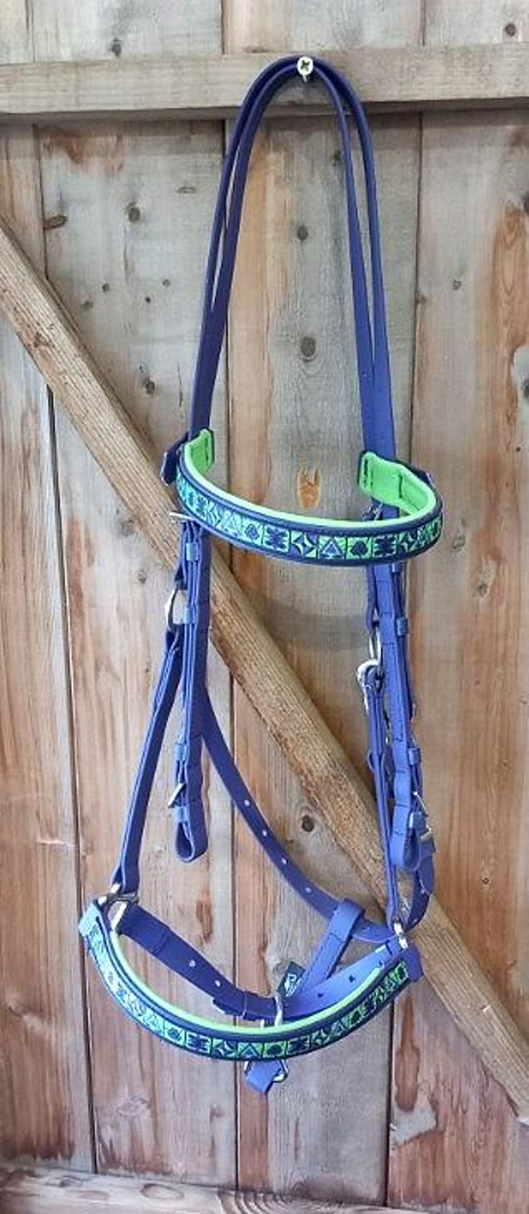 2 Part Deluxe Biothane Bridle in Matt Purple With Lime Padding and ...
