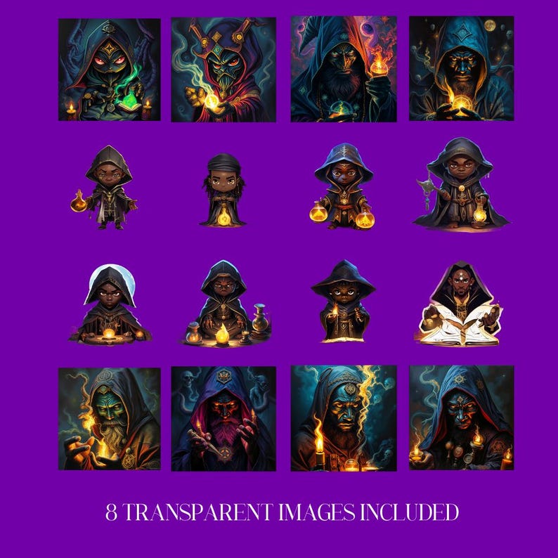 Chibi African Warlock Alchemist Clipart Dark Magic Digital Art Stickers ...