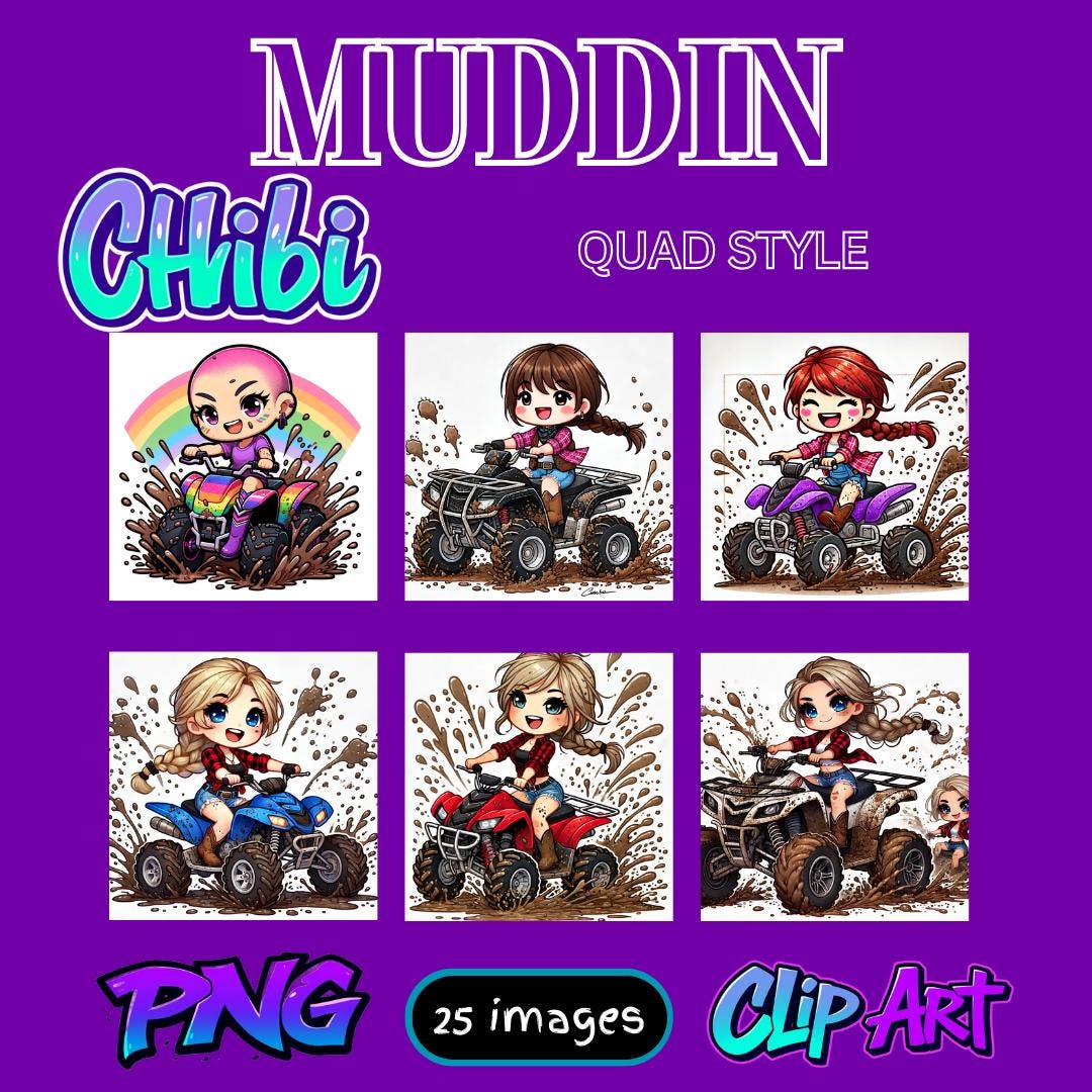 Muddin' Quad Style Chibi Clip Art 25 Fun, PNG Images for Crafting ...