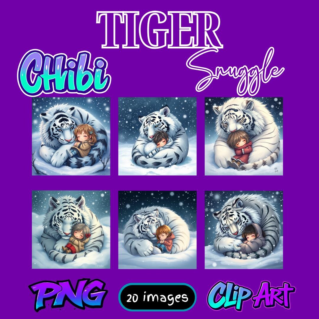 Chibi Tiger Snuggle Clip Art 20 PNG Images, Cozy Winter Art, Digital ...