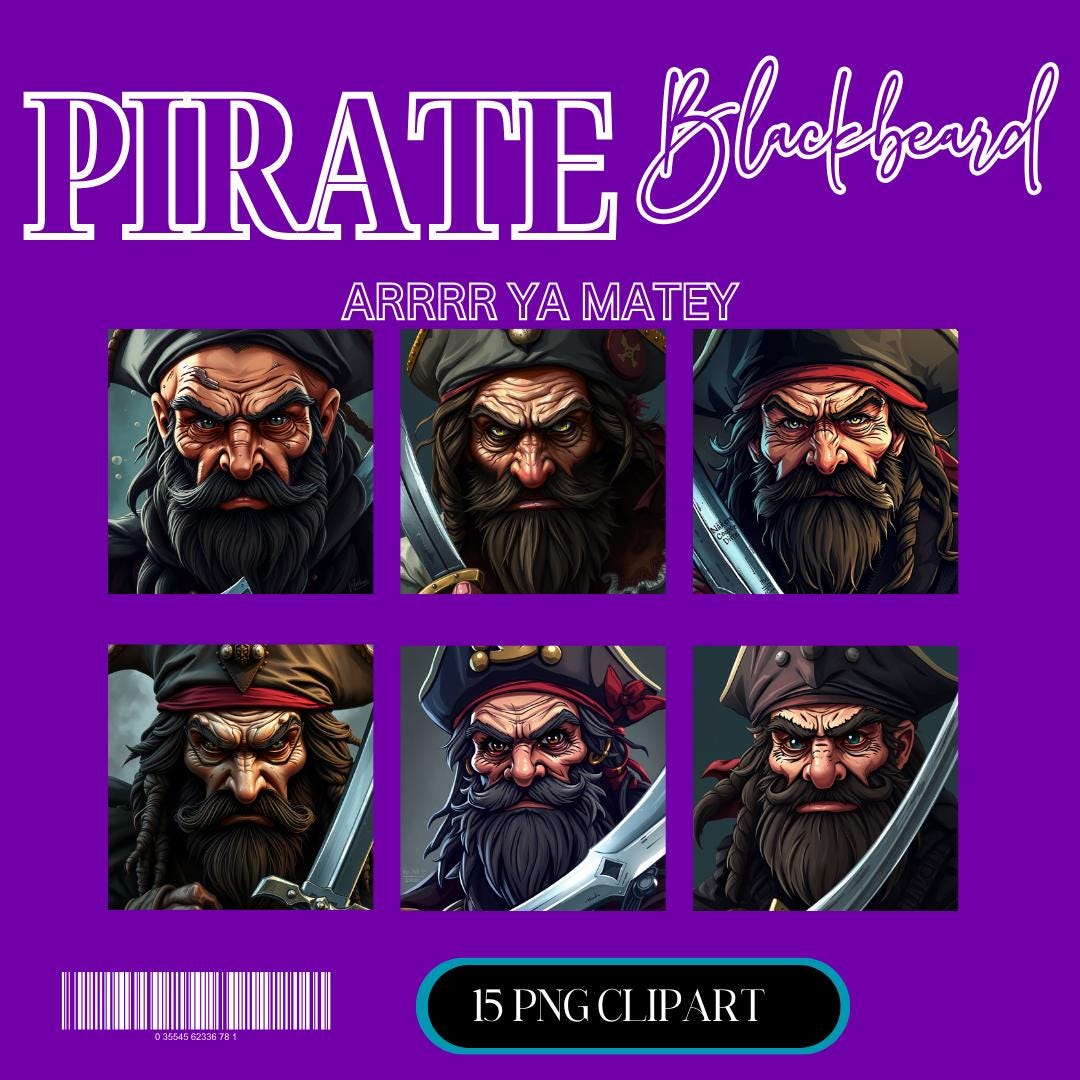 Pirate Blackbeard Clipart PNG Pirate Graphics Digital Pirate ...