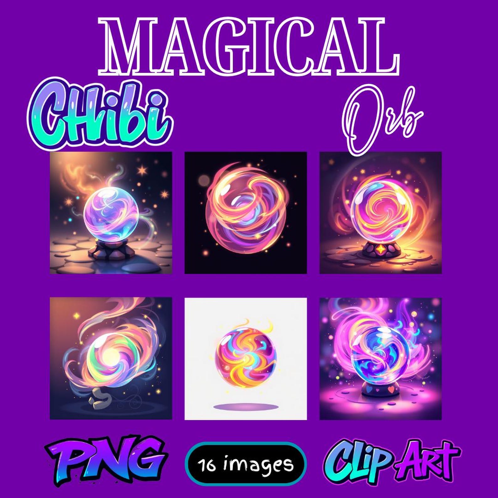 Magical Orb Chibi Clip Art 16 Unique Fantasy Orbs, Digital PNG Art ...