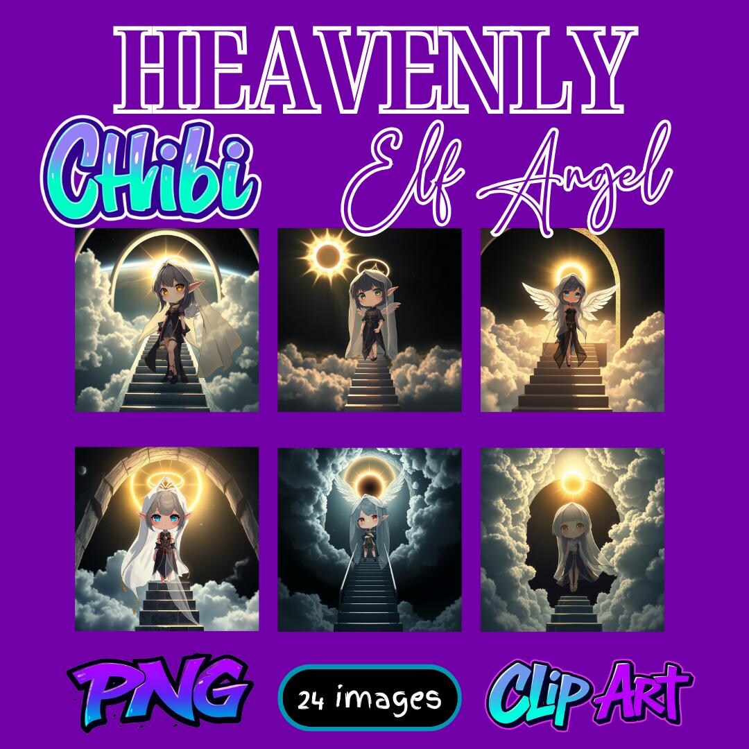 Heavenly Elf Angel Chibi Clipart Bundle 24 High-quality Pngs With ...