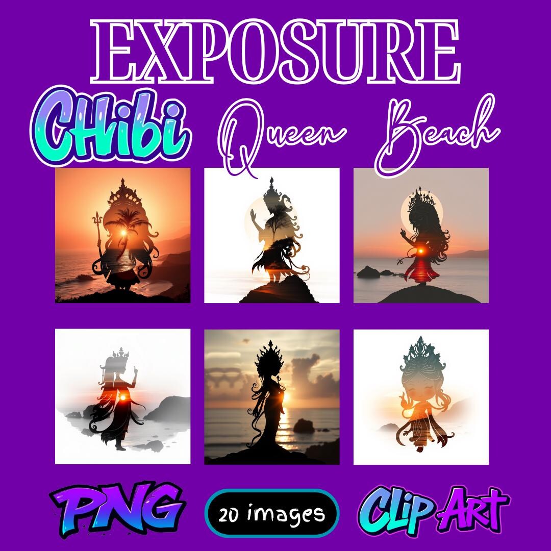 Chibi Exposure Queen Beach Clip Art 20 Sunset Silhouette PNG Images ...