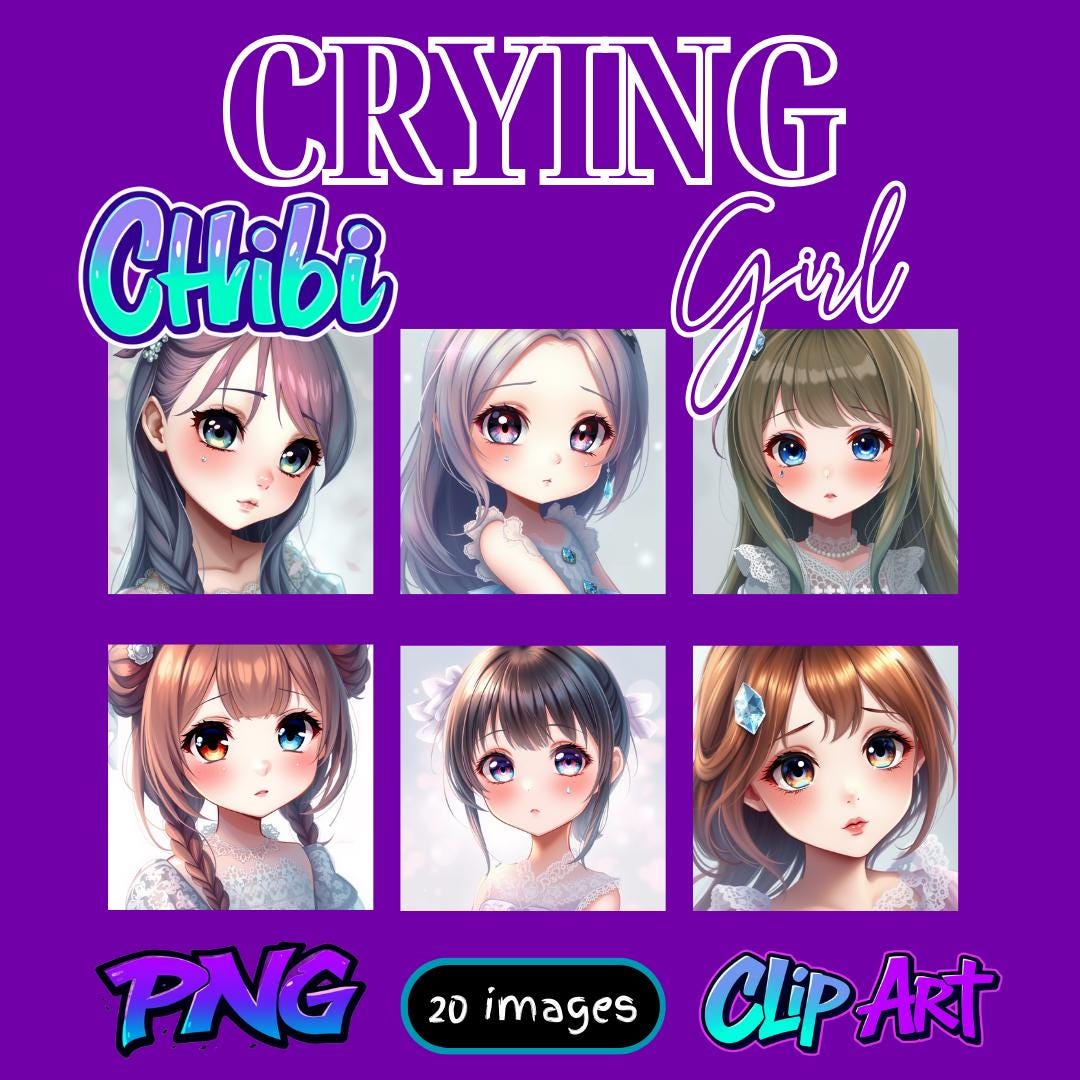 Chibi Crying Girl Clip Art Pack 20 Cute , Sad Chibi Girl PNG Images ...