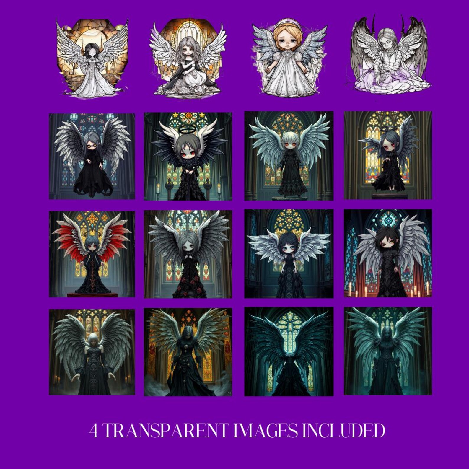 Gothic Fallen Angel Chibi Clip Art 24 Digital Images, Dark Fantasy ...