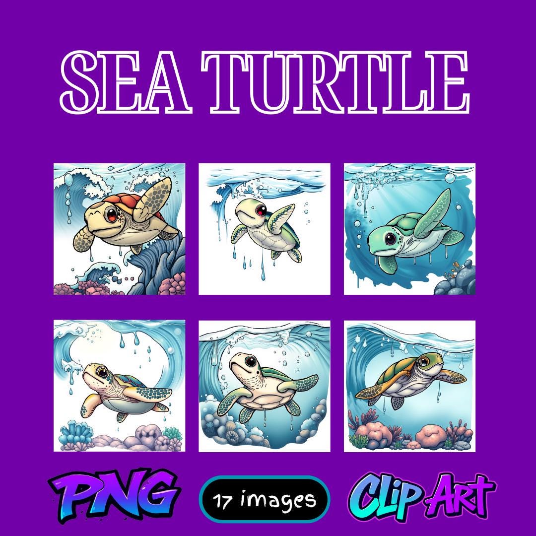 Sea Turtle Chibi Clip Art 17 PNG Images Adorable Turtle Underwater ...