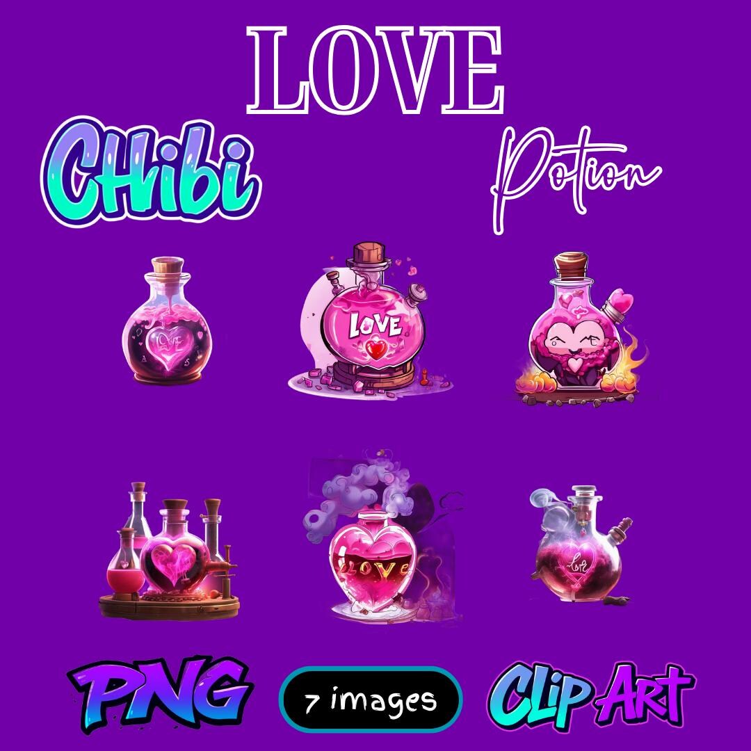Chibi Love Potion Clip Art Set 7 Magical PNG Images Fantasy Potion ...