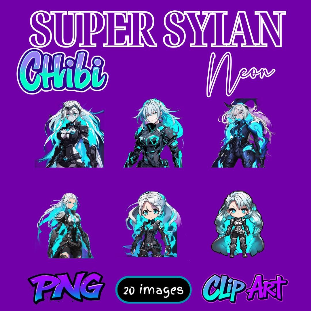 Chibi Neon Super Syian Clip Art 20 High-quality PNG Images, Futuristic ...