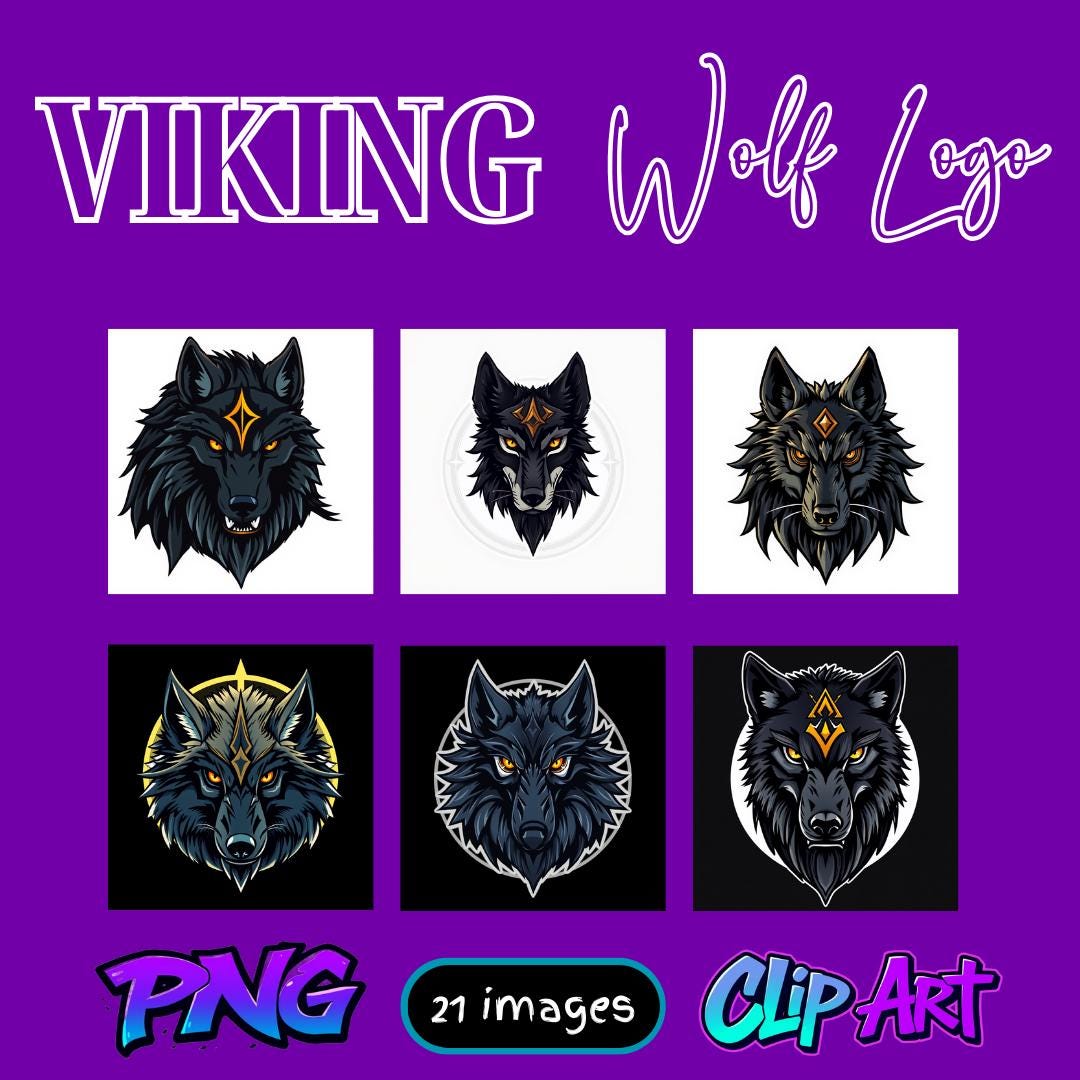 Viking Wolf Logo Clip Art Set 21 Unique PNG Images Norse-inspired Wolf ...