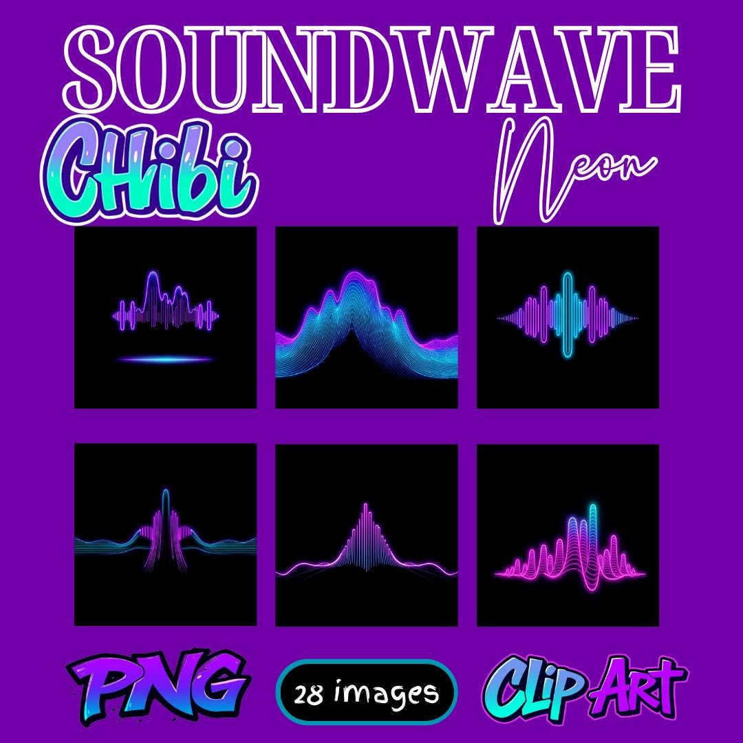 Chibi Neon Soundwave Clip Art 28 High-quality PNG Images, Vibrant Audio ...