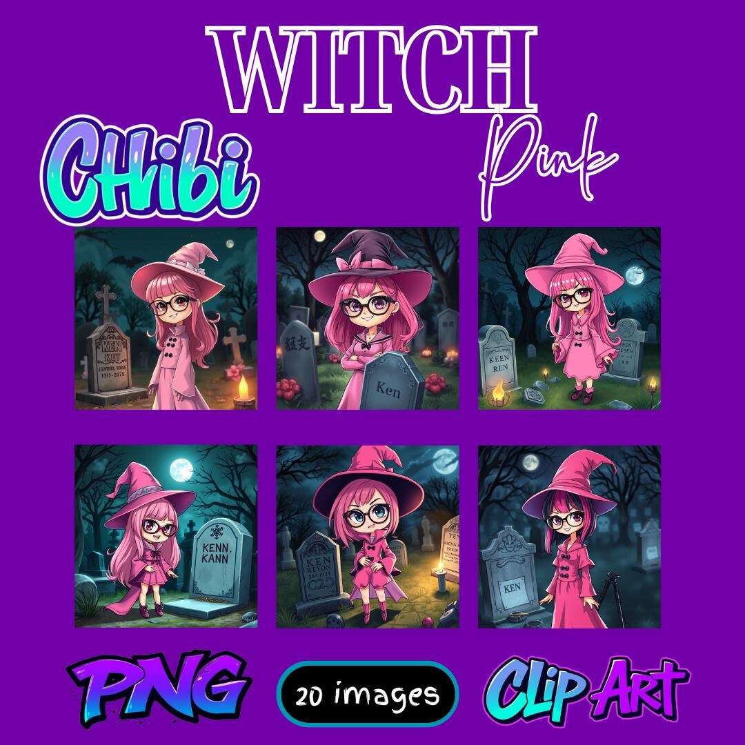 Chibi Pink Witch Clip Art 20 PNG Images, Spooky & Cute Halloween ...