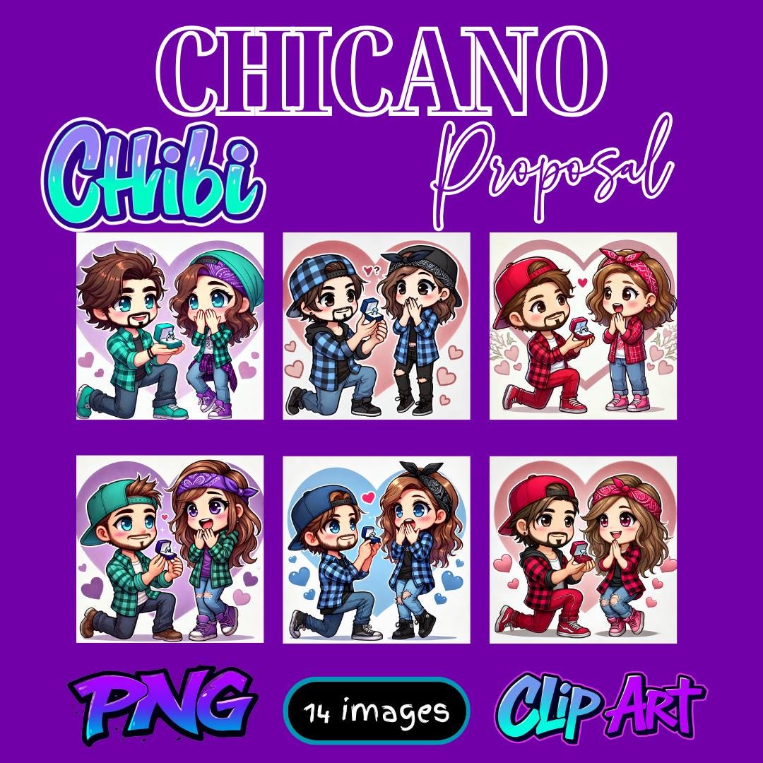 Chicano Proposal Chibi Clip Art 14 PNG Ilustrações Arte de Noivado Fofa ...