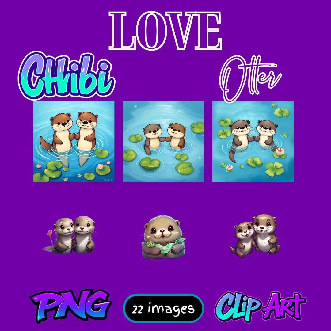 Chibi Love Otter Clip Art 22 Adorable High-quality PNG Images, Cute ...