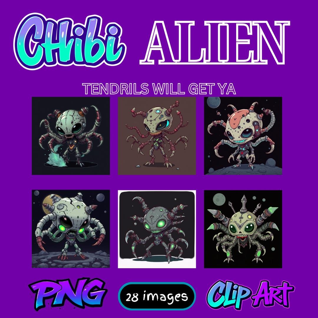 Chibi Alien Tendrils Clipart Creepy Cute Tentacle Monster Digital Art ...