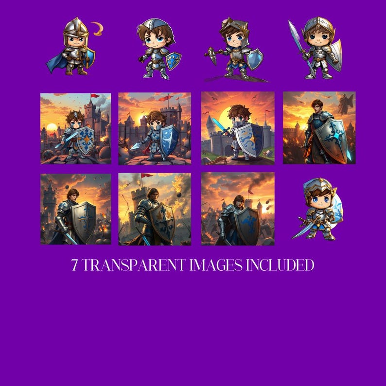 Chibi Brave Knight PNG Clipart Bundle 18 Digital Fantasy Art Images ...