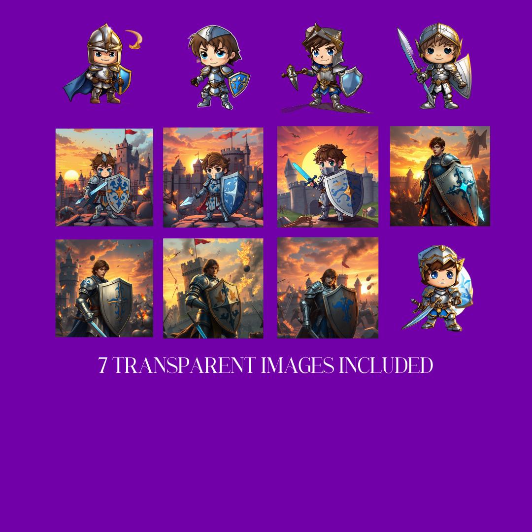 Chibi Brave Knight PNG Clipart Bundle 18 Digital Fantasy Art Images ...