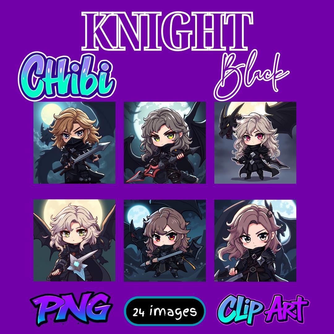 Chibi Black Knight Clip Art 24 PNG Dark Fantasy Warrior Images Gothic ...