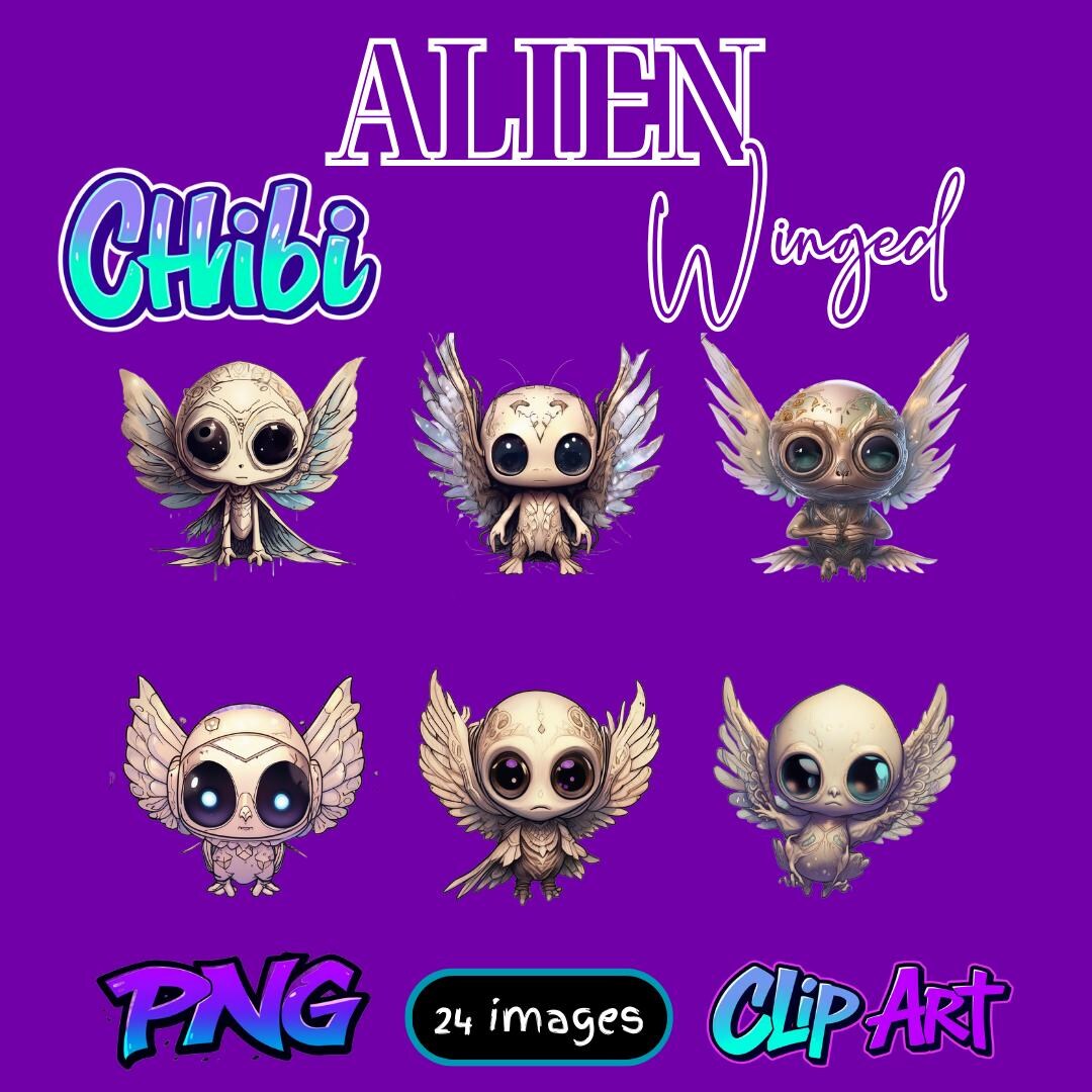 Chibi Winged Alien Clip Art Collection 24 PNG Images Cute & Ethereal ...