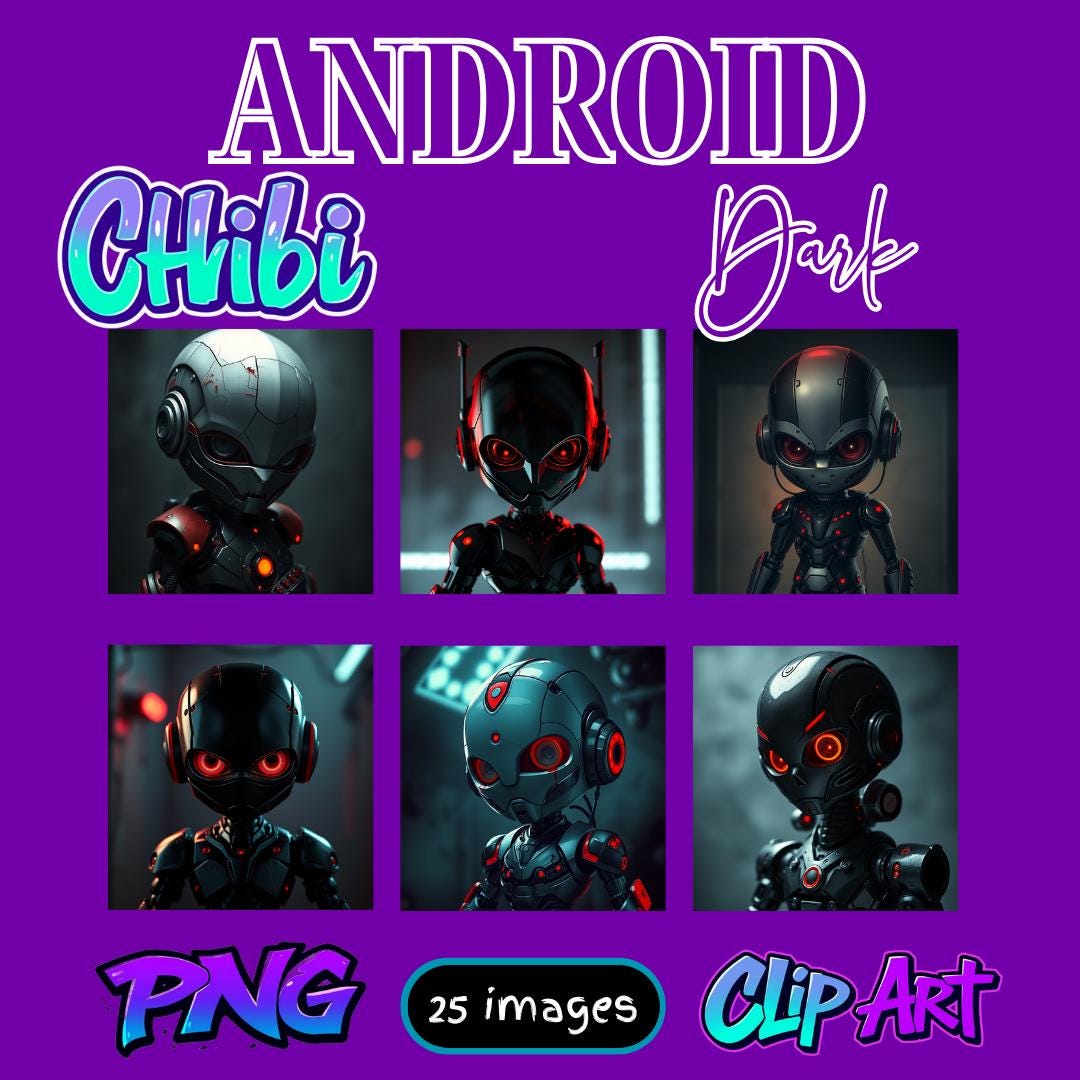 Android Dark Chibi Clip Art 25 Futuristic Edgy Pngs Sleek Sci-fi Robot ...