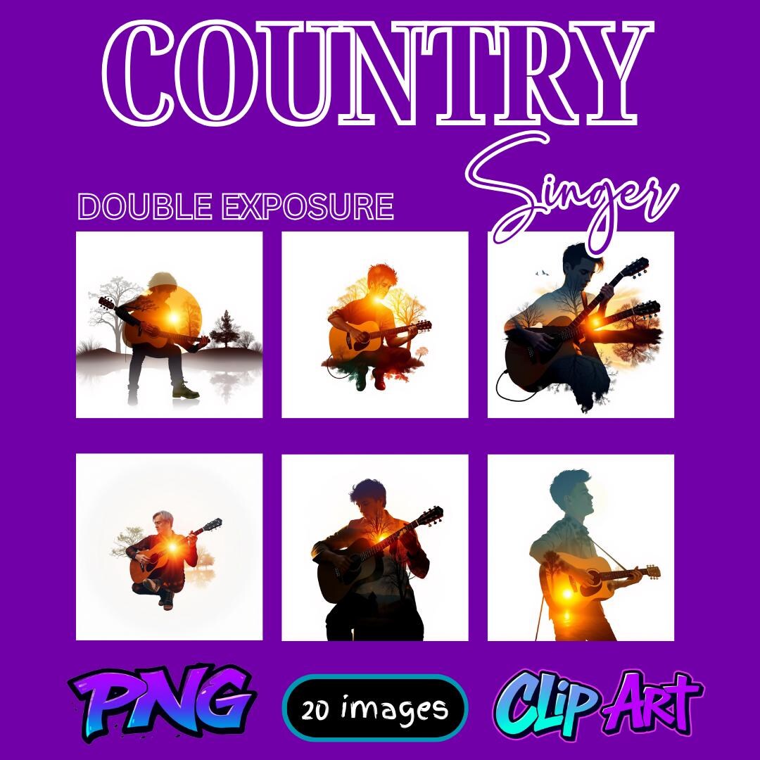 Country Singer Double Exposure Clipart Bundle 20 Digital Images ...